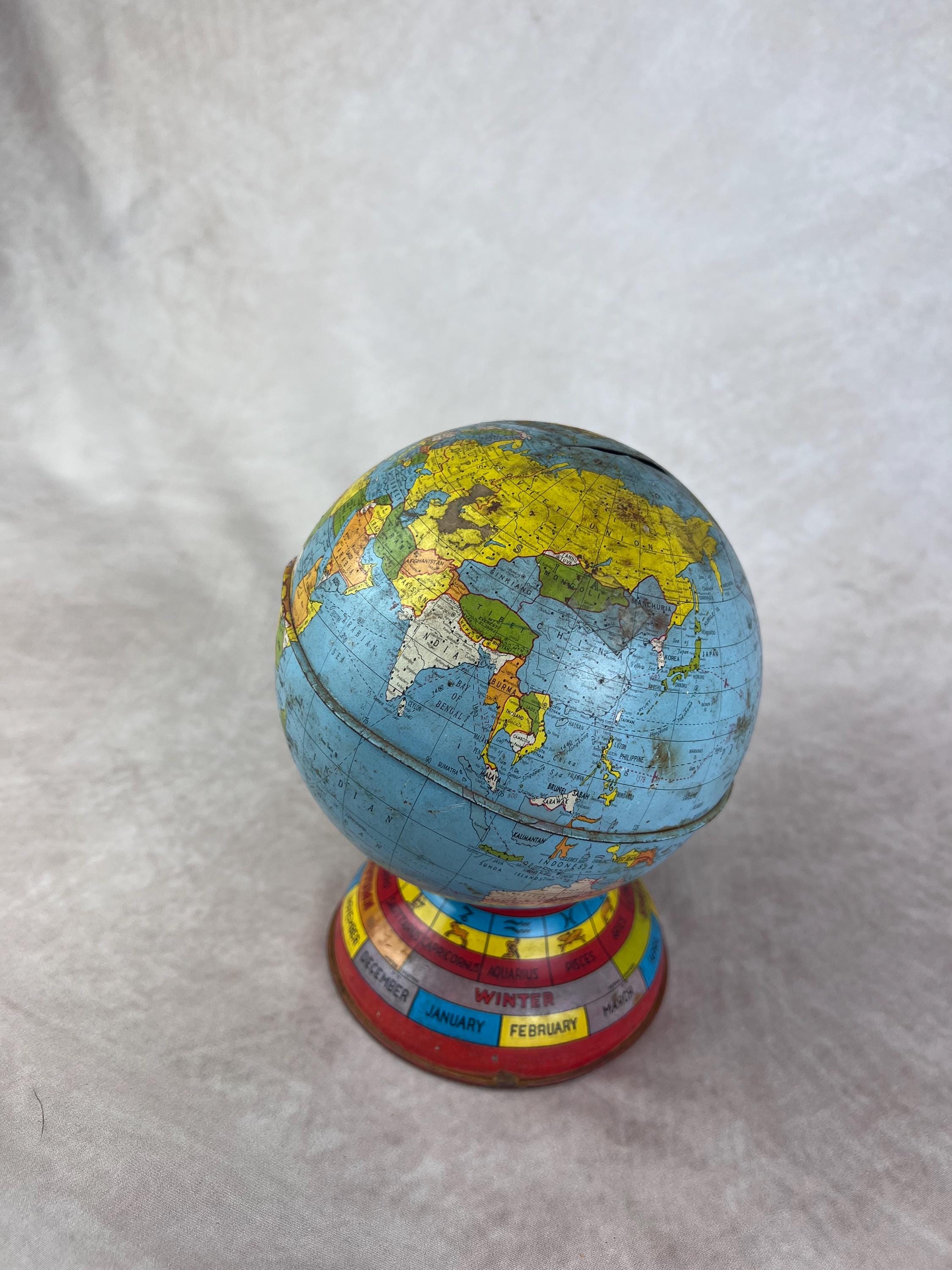 Vintage Early 1950s Globe Coin Bank Tin - Etsy