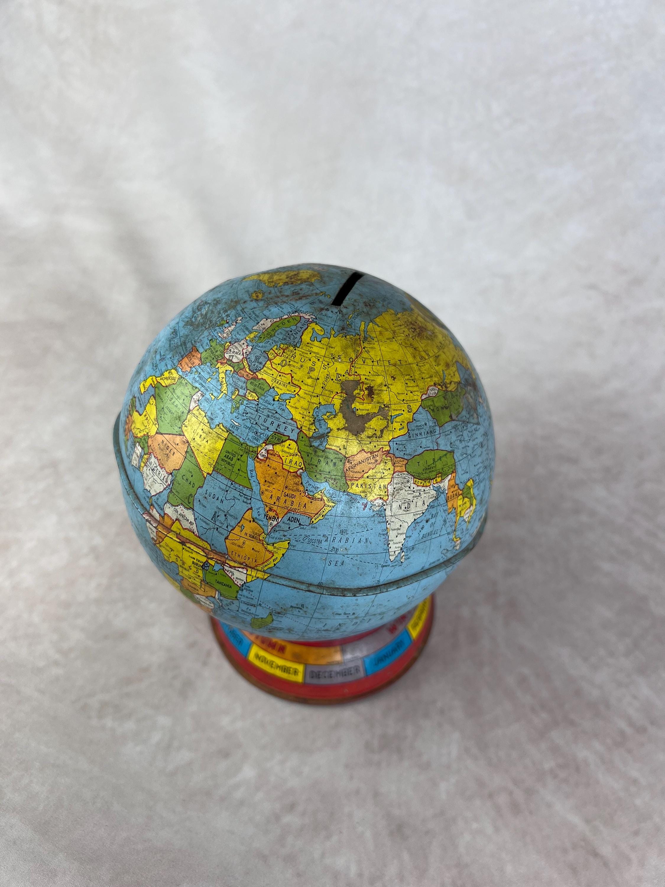 Vintage Early 1950s Globe Coin Bank Tin - Etsy