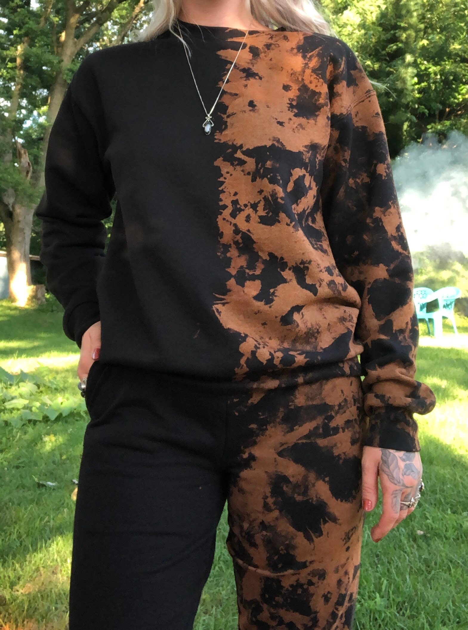 Split Dye, Reversed Tie Dye Half Black Half Bleached, Acid Washed ...