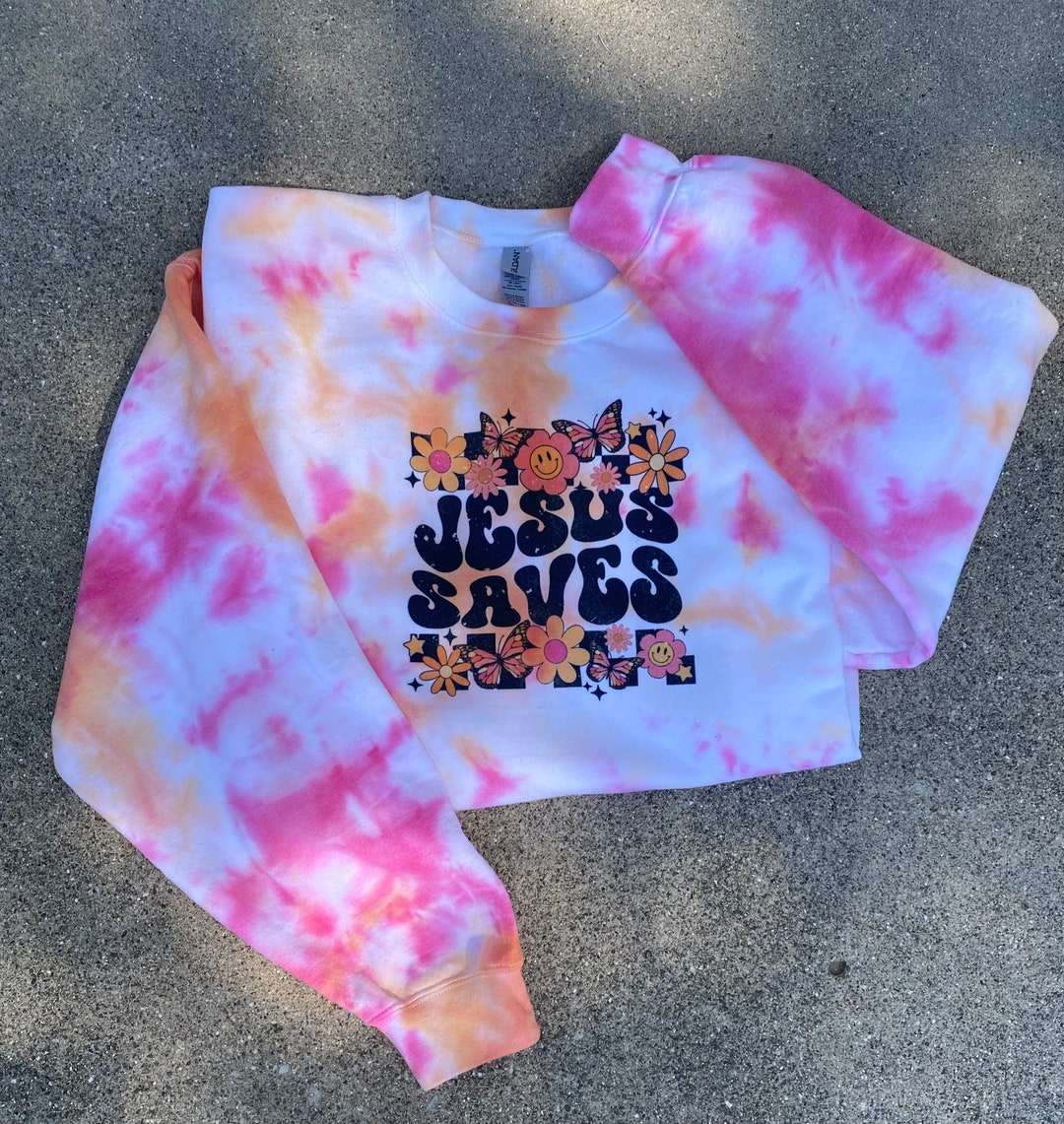 Orange and Pink Religious Jesus Saves Tie Dye Crewneck Sweatshirt - Etsy