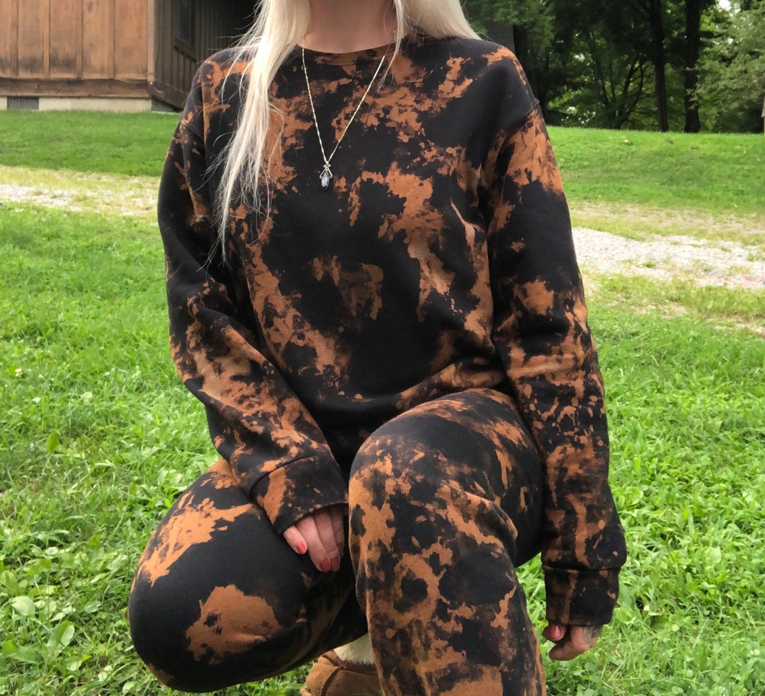Black Bleached, Acid Washed Reversed Tie Dye Sweatshirt Sweatpants ...