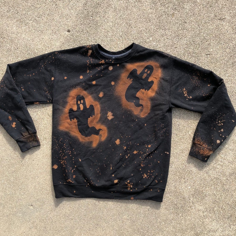 Black Acid Washed Bleached Halloween Ghost Bleach Splattered Hoodie ...