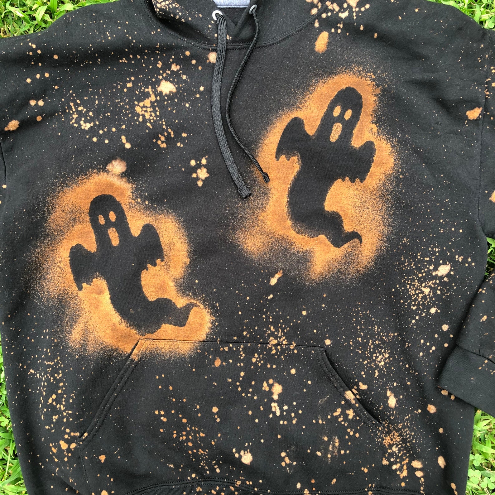 Black Acid Washed Bleached Halloween Ghost Bleach Splattered Hoodie ...
