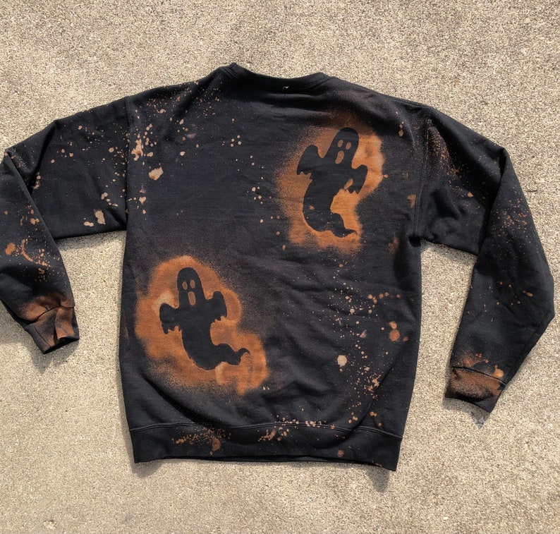 Black Acid Washed Bleached Halloween Ghost Bleach Splattered Hoodie ...