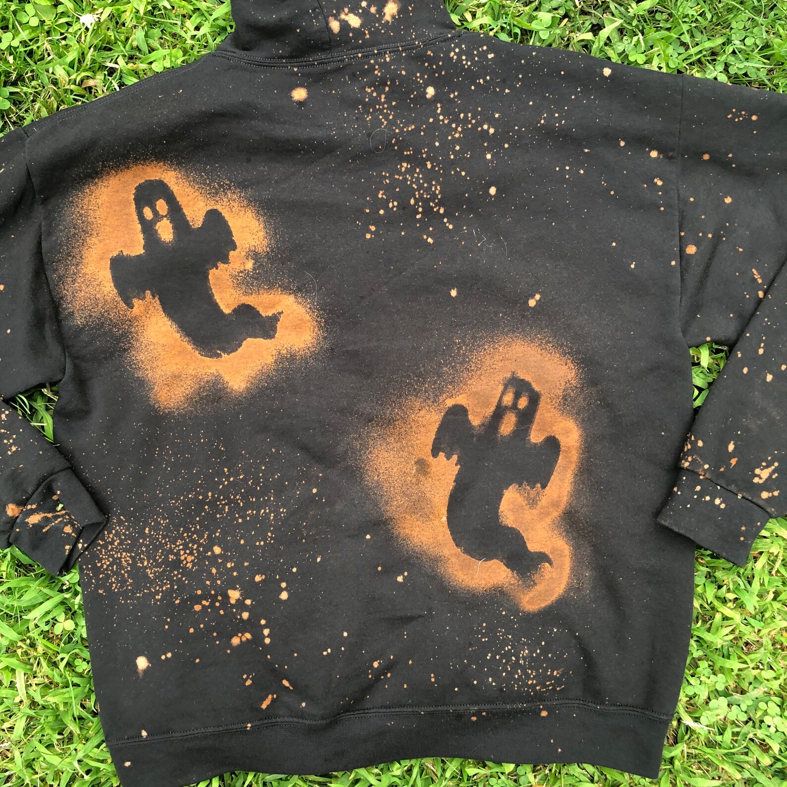 Black Acid Washed Bleached Halloween Ghost Bleach Splattered Hoodie ...