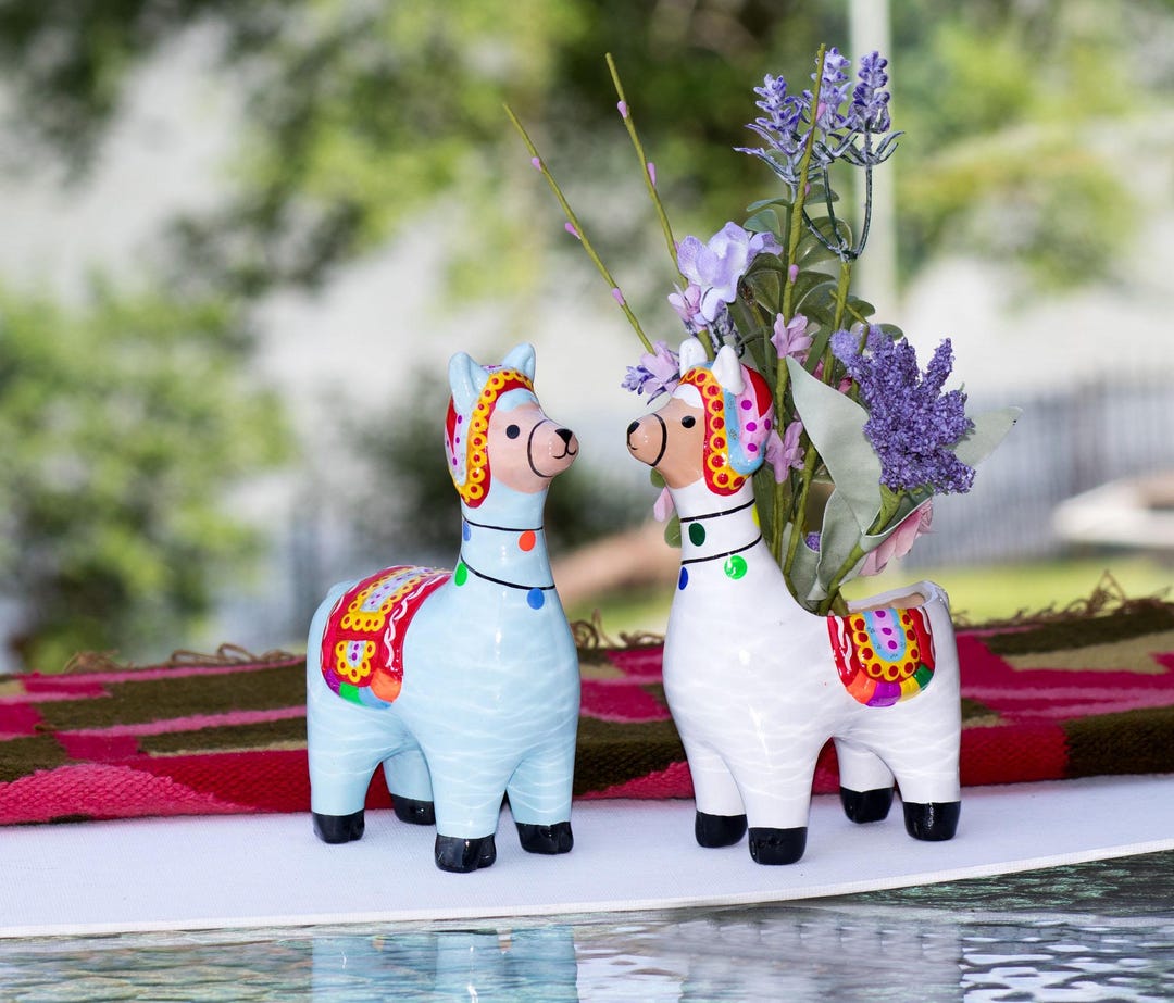 Llamas Ceramic Planter Figure 6" Tall With Drainage Indoor or Outdoor ...
