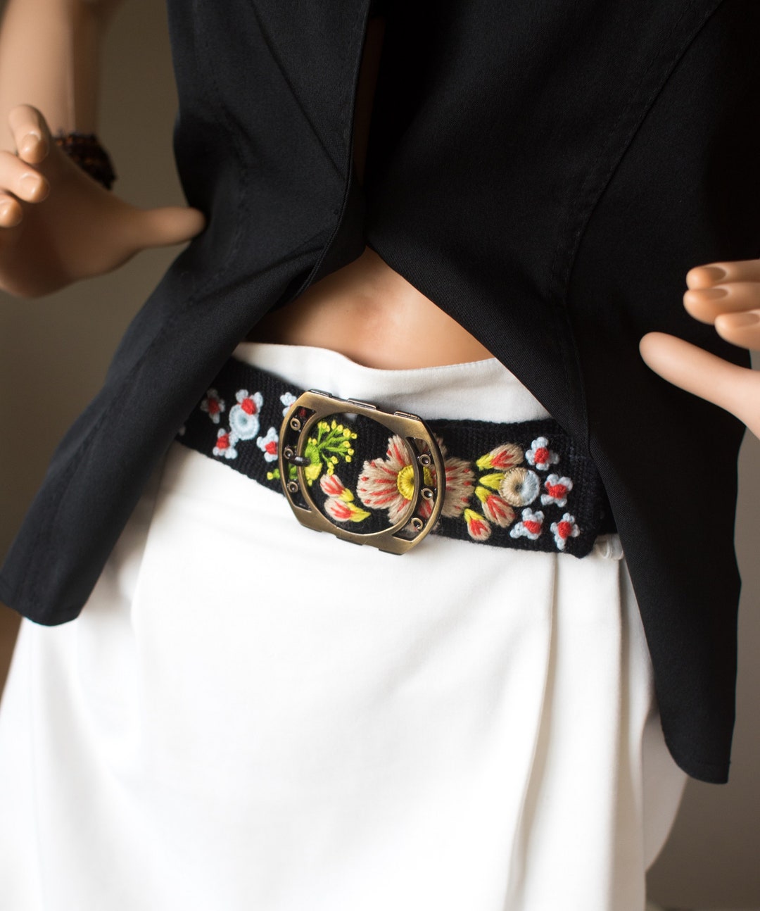 Embroidered Belt in Bloom Black Base Multi Floral Hand - Etsy