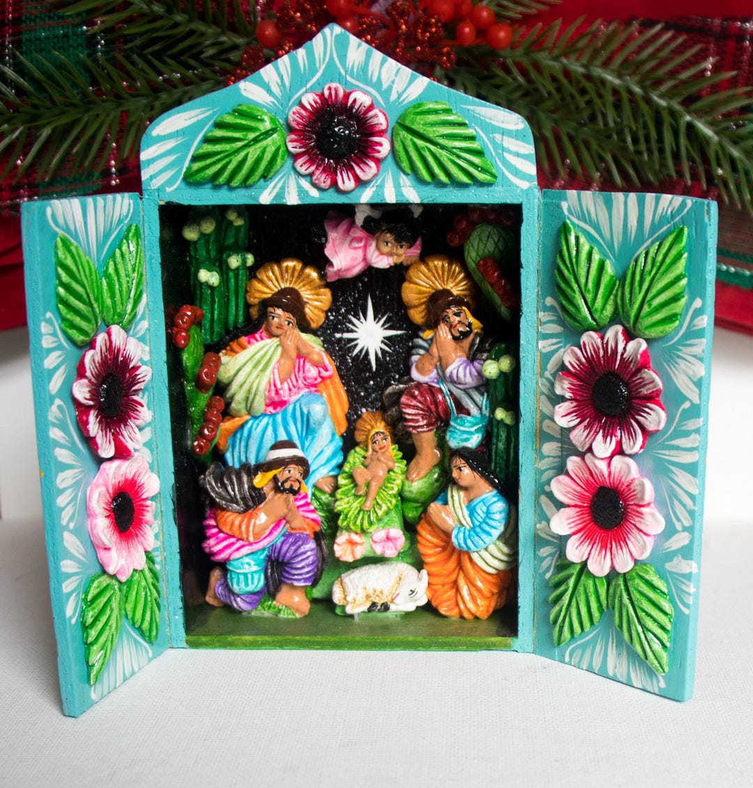 Peruvian Nativity Scene Retablo Wooden Box Niche With Figurines - Etsy