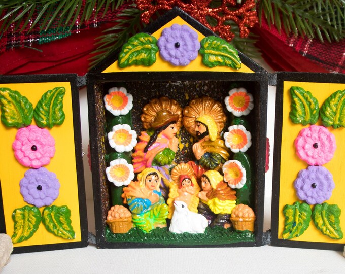 Peruvian Nativity Scene Retablo Wooden Box Niche With Figurines - Etsy