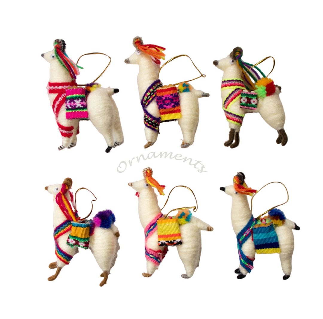 Set of 6 Llamas Christmas Ornament Tree Decorations Alpaca Yarn ...