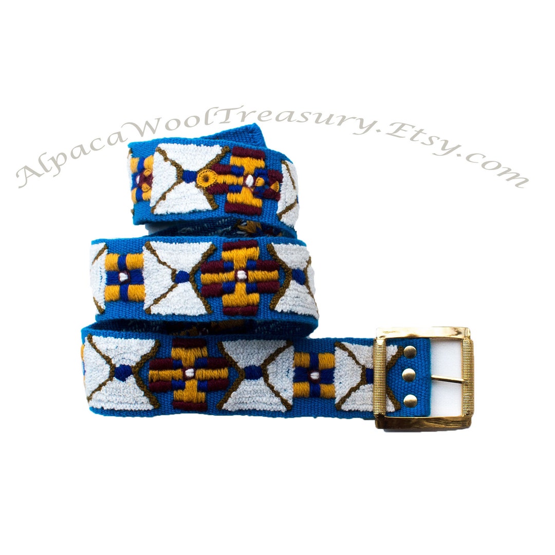 Embroidered Belt Geo Design From Alpaca Wool Hand Stitched Gift Belt ...