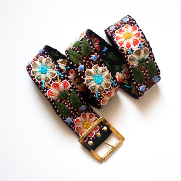 Embroidered Black Belt - Etsy