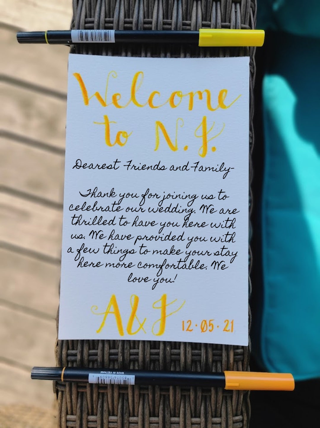 Hand Lettered Welcome Bag Note for Out of Town Wedding Event Guests to ...