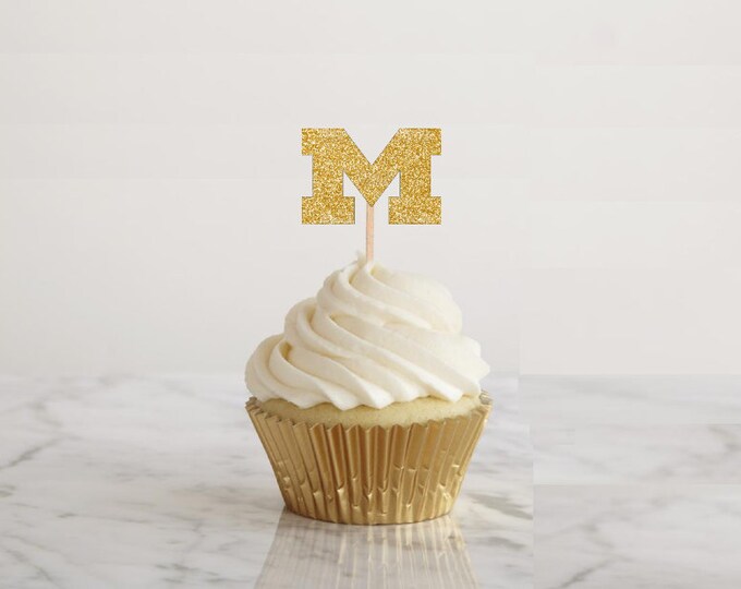 Glitter U of M Football Cupcake Toppers, Cupcake Toppers, University of ...