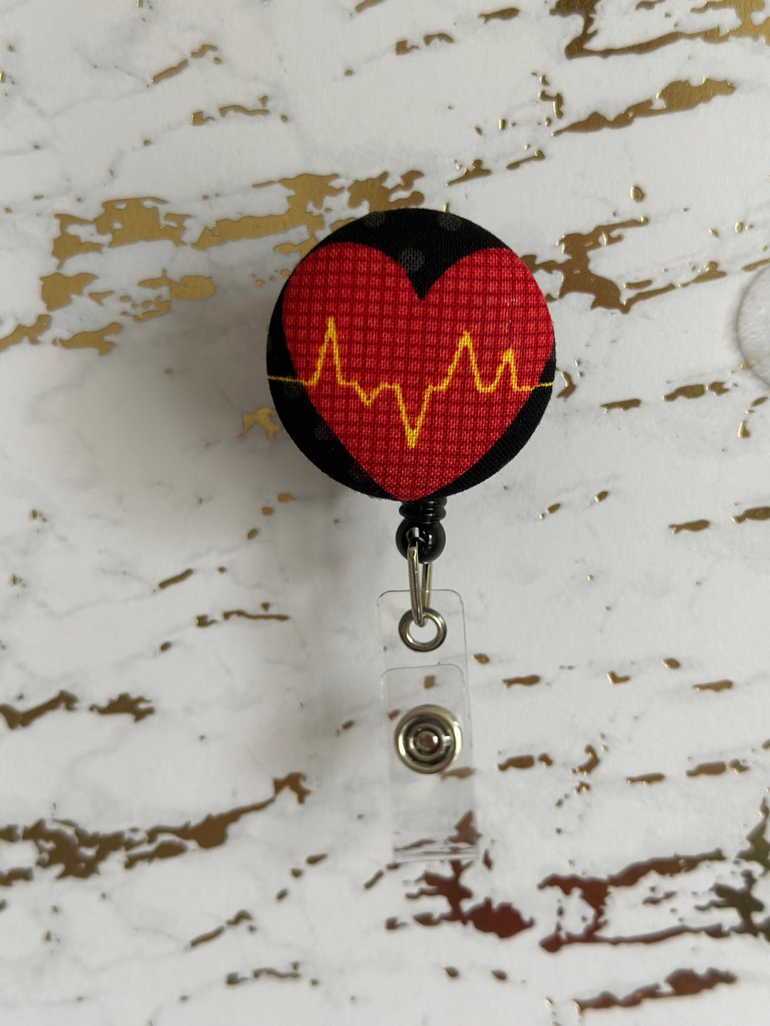 ECG or EKG Fabric Badge Button. Heart Badge Buttons Nurse With Optional ...