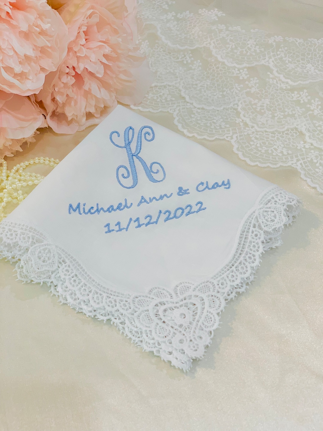 Monogrammed Wedding Handkerchief Bridal Hankie Initialed - Etsy