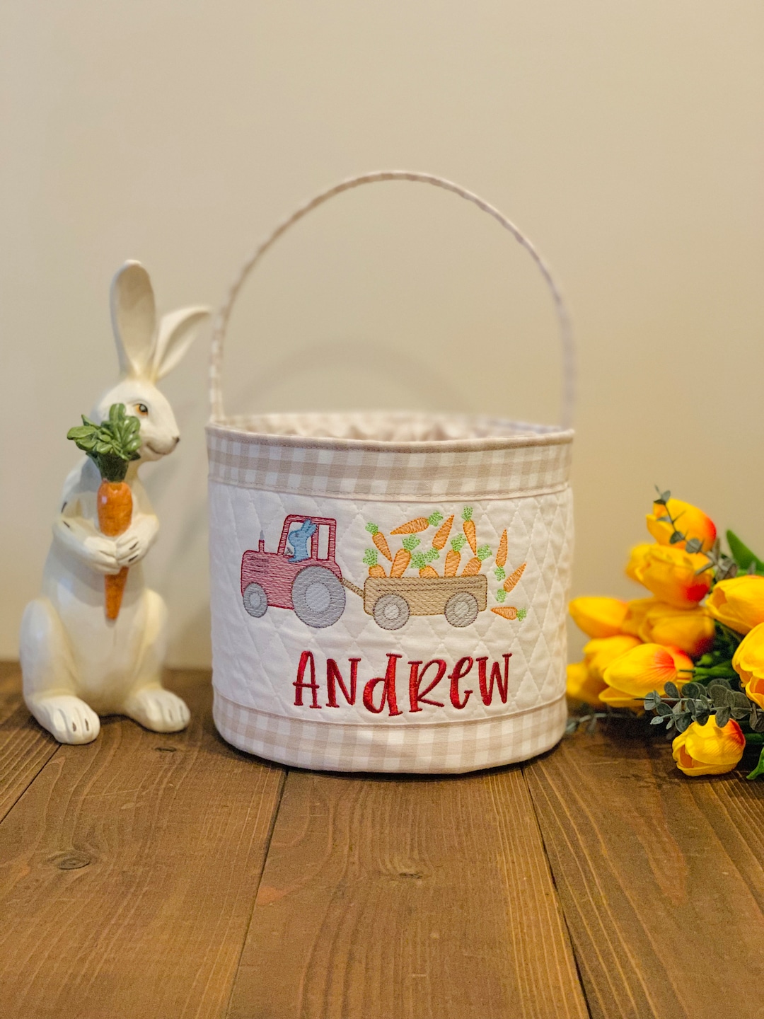 Farmer Bunny Personalized Easter Basket, Easter Basket, Farmhouse ...