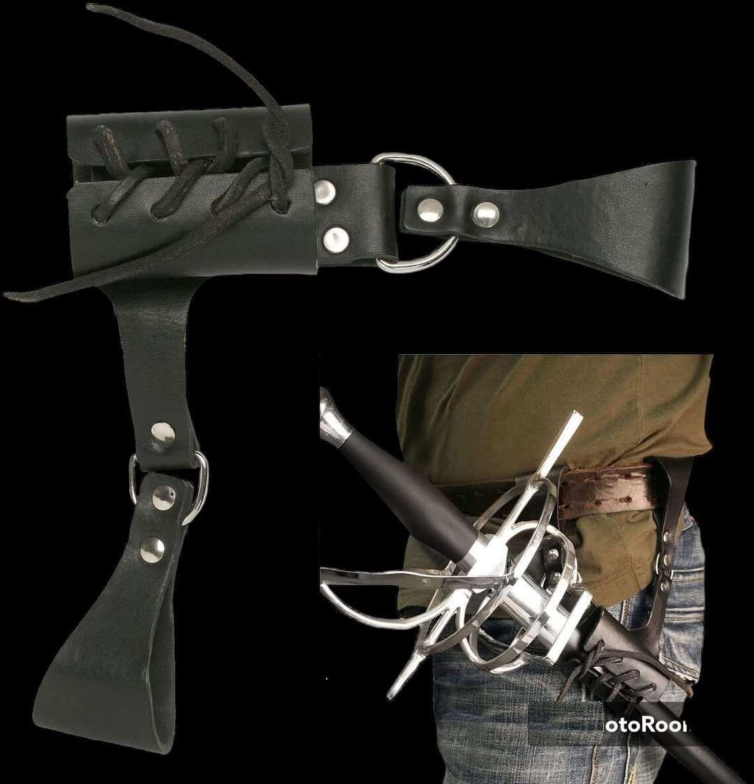 Blades-planet Universal Real Leather Sword Frog Holder 8 Overall Black ...