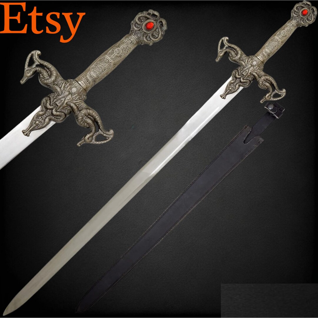 Handmade Fantasy Serpentine Sword With Black Leather Sheath - Etsy