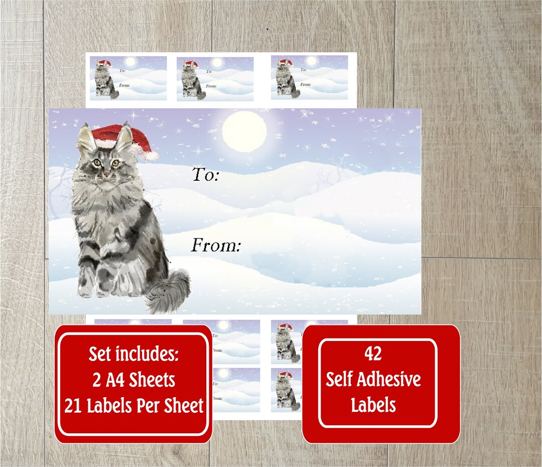 Grey Maine Coon Cat Christmas Labels, A Great Gift for Any Cat Lover ...