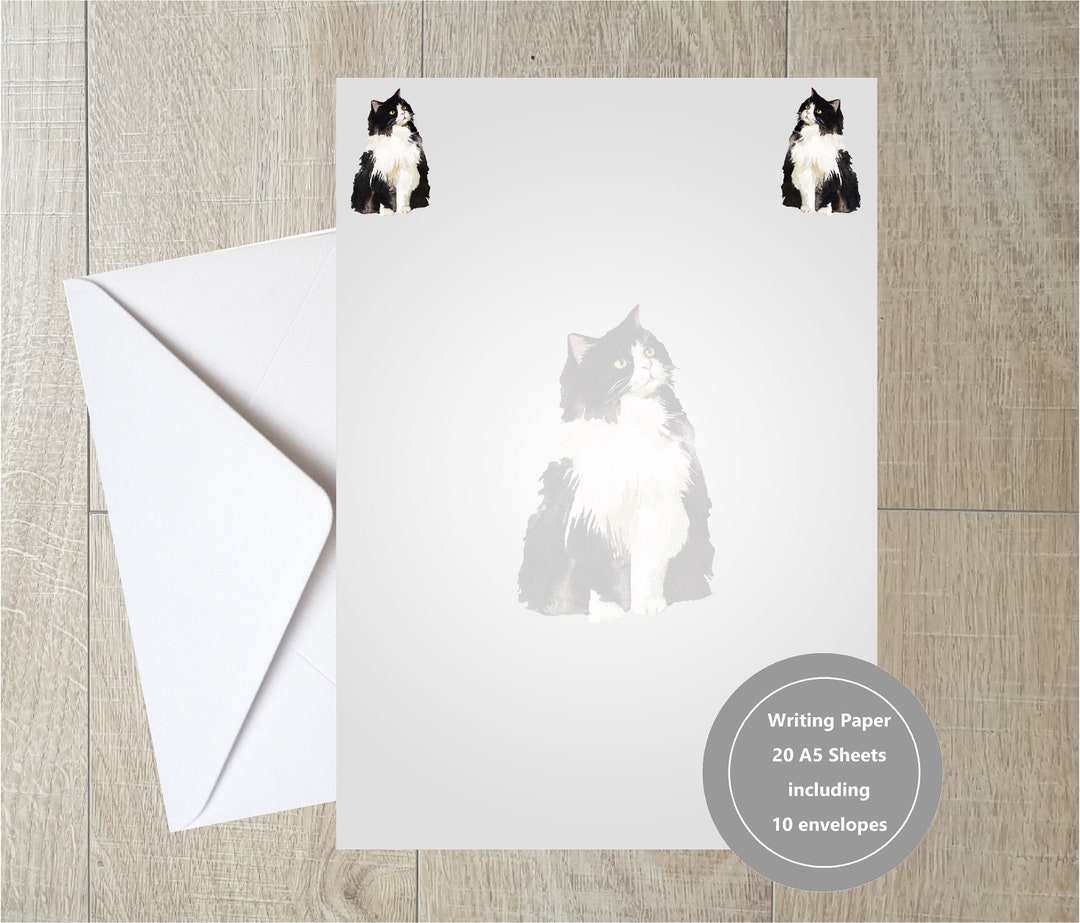 Black & White Tabby Cat Writing Paper (20 Pages, 10 Envelopes). A ...