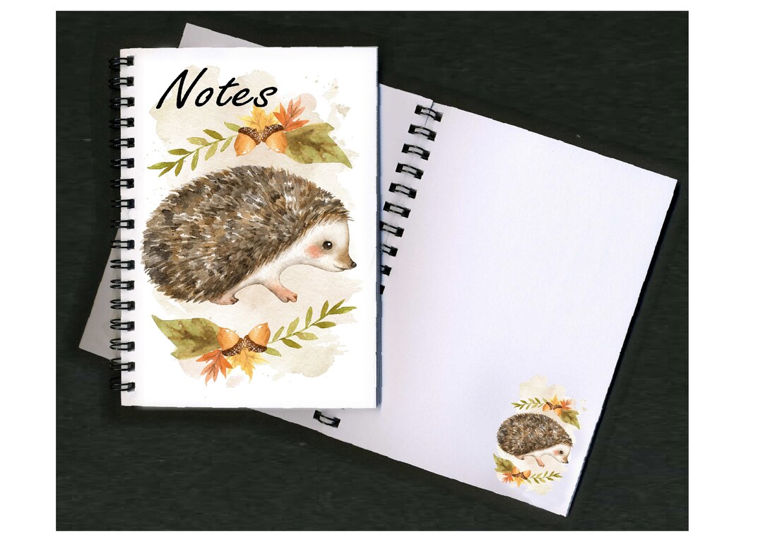 Notebook / Notepad With an Image of a Cute Hedgehog With Leaves. A ...