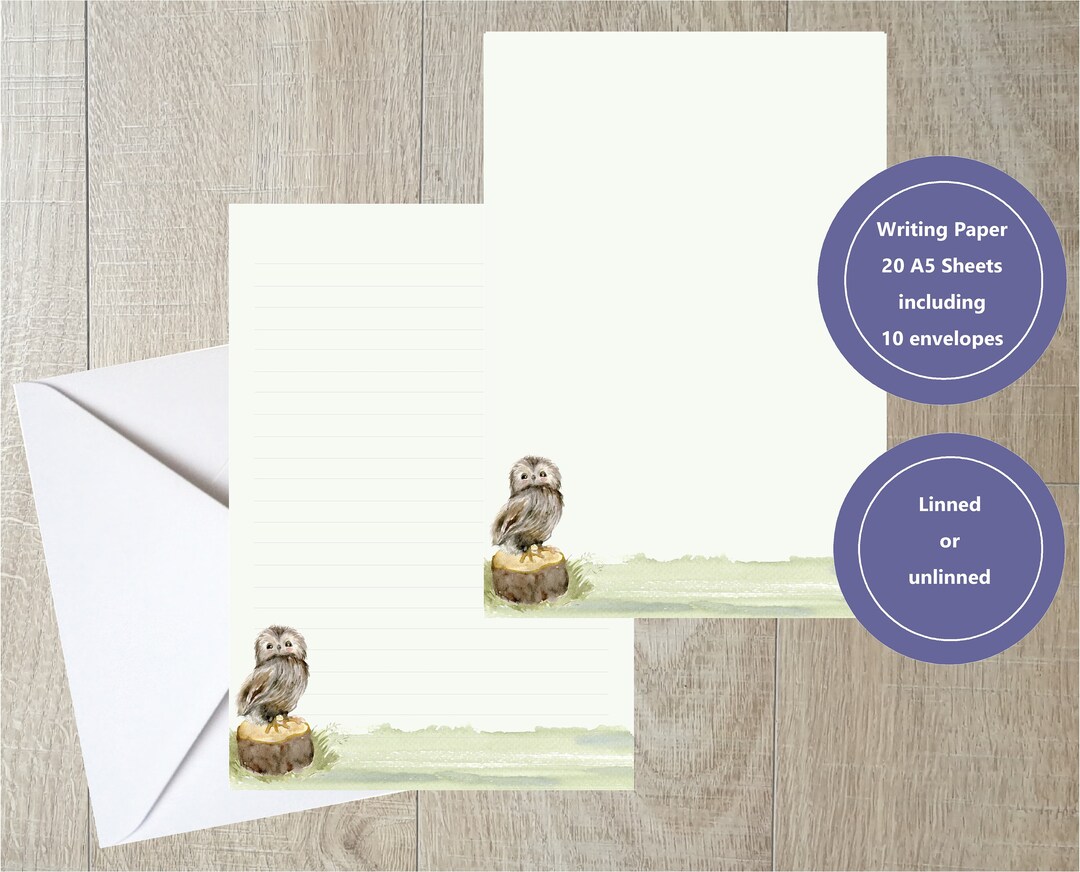 Beautiful Wildlife Writing Paper Featuring an Owl on a Log! (20 Pages ...