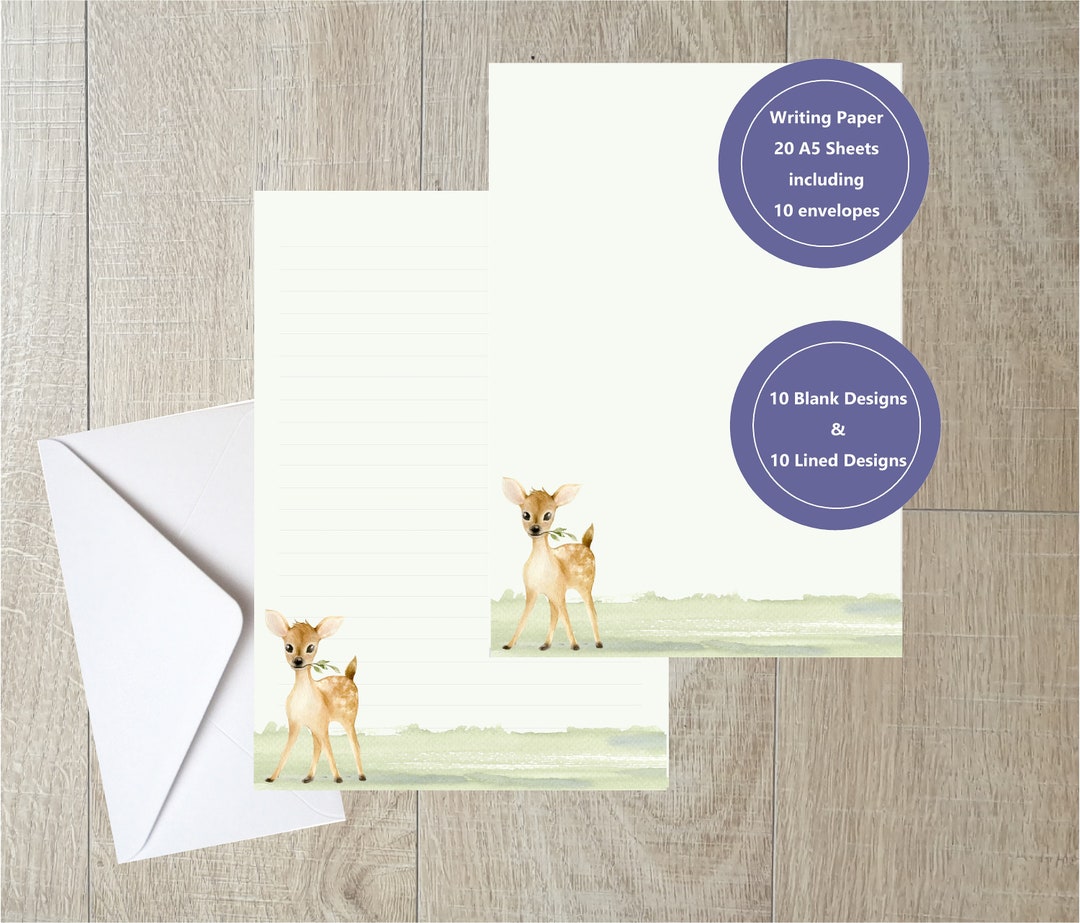 Beautiful Wildlife Writing Paper Featuring a Fun Playful Deer (20 Pages ...