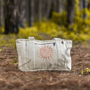 Spiral Sun Embroidered Tote Bag With Zippers, Light & Durable Pure ...