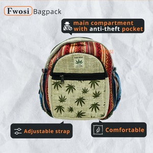 Handmade Natural Antitheft Hemp Backpack, Hemp Printed Small Cute Bag ...