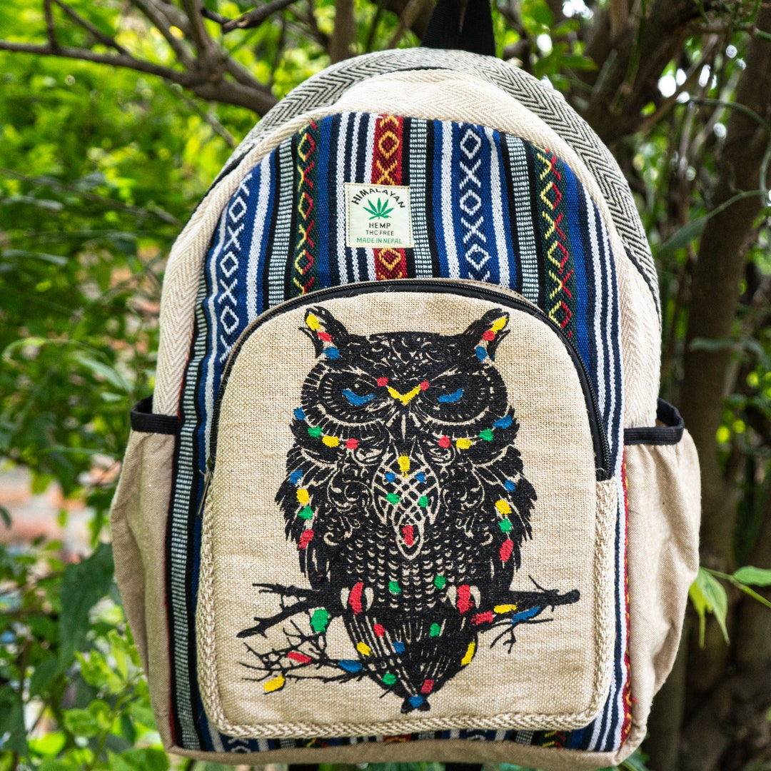 Handmade Good Luck Owl Backpack, Unisex Hippie Travel Backpack ...
