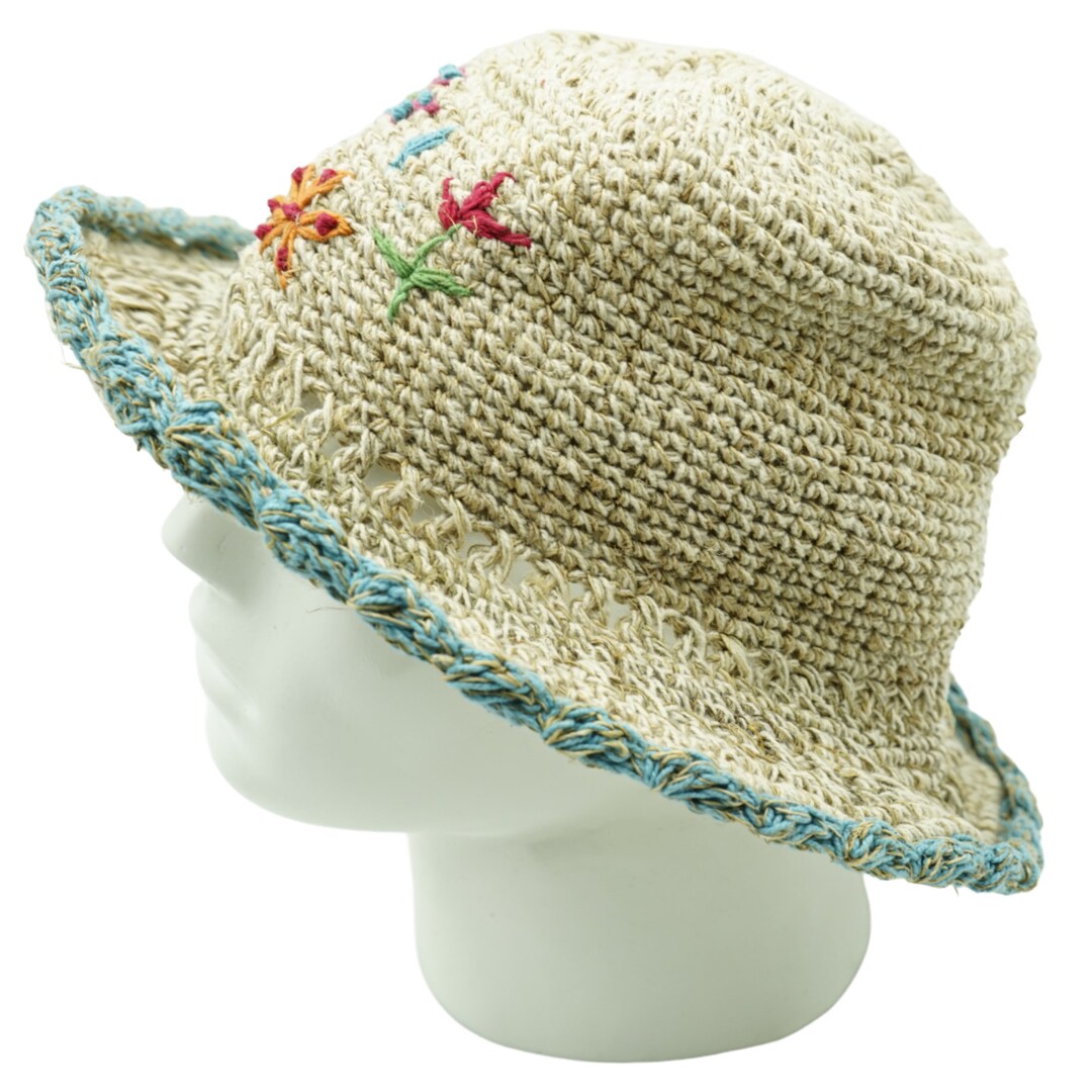 Cute Little Flower Embroideries Crochet Hemp Hat, Handwoven Beach Hat ...