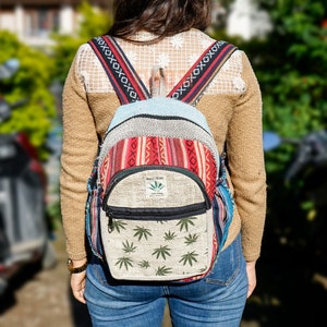 Handmade Natural Antitheft Hemp Backpack, Hemp Printed Small Cute Bag ...