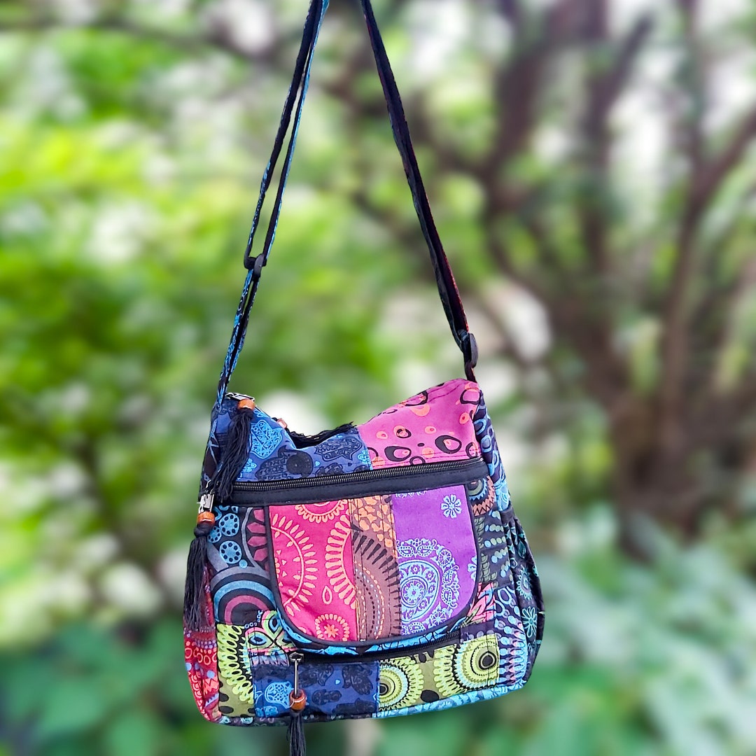 Unique Cotton Patchwork Messenger Bag-eco-friendly & Vegan Hippie ...
