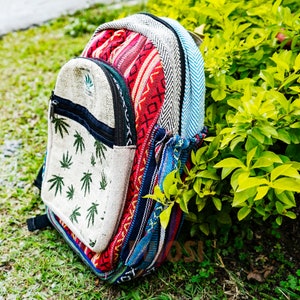 Handmade Natural Antitheft Hemp Backpack, Hemp Printed Small Cute Bag ...