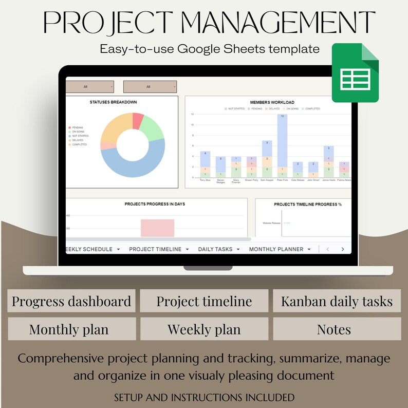 Project Management Google Sheets Template, Task Tracker, Calendar ...