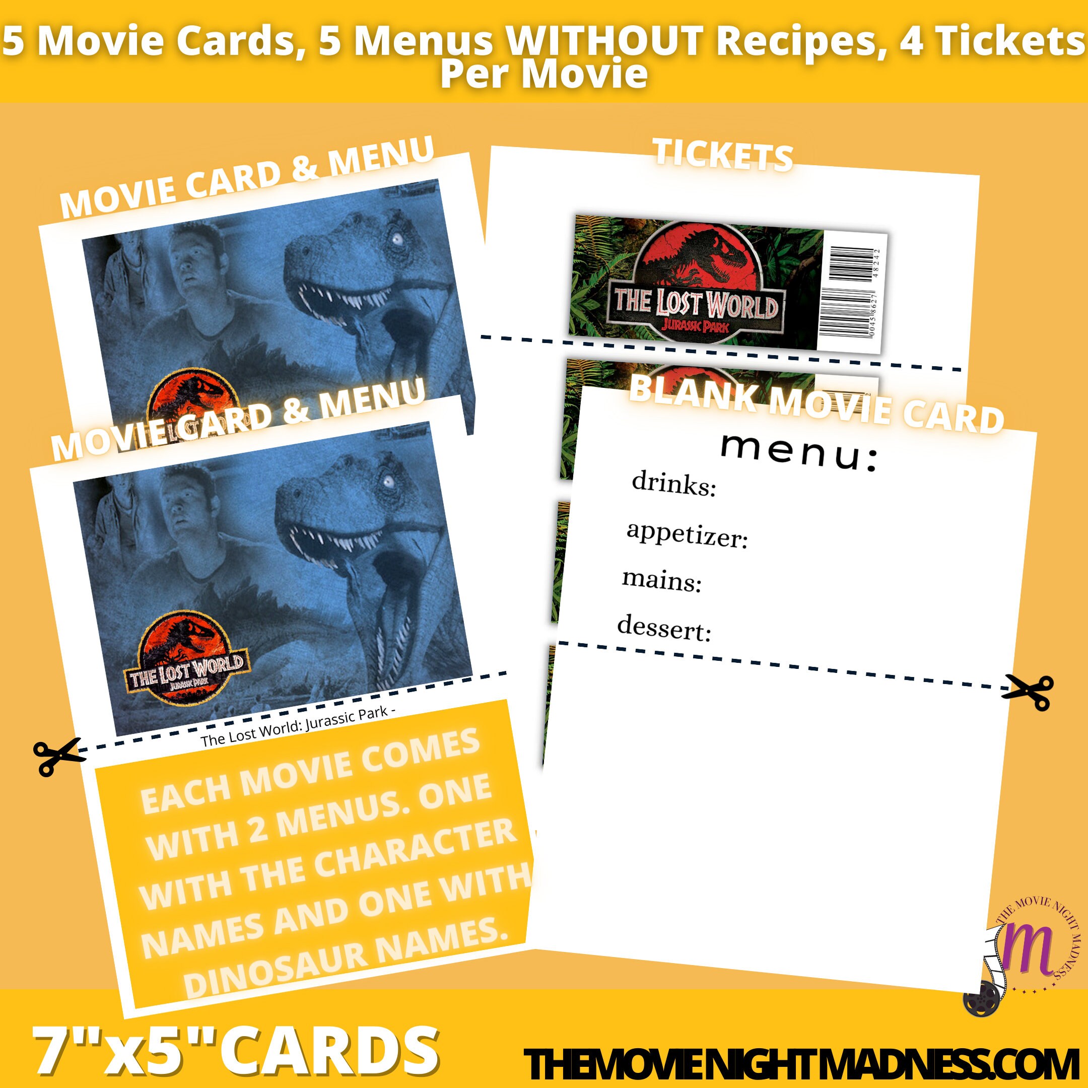 6 Mystery Dinner and Movie Printable Cards, Tickets and Menus Included ...