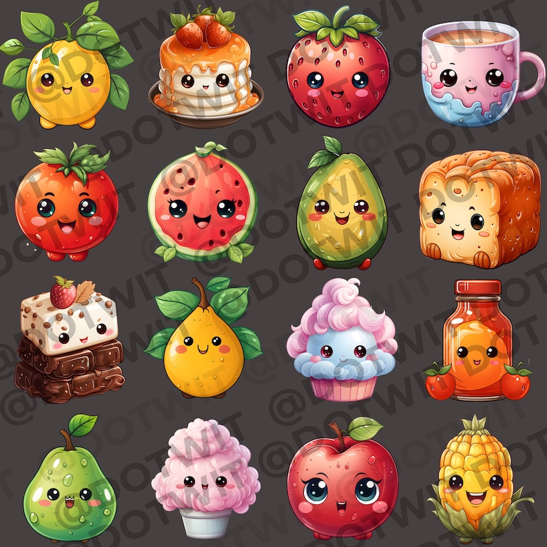 Kawaii Fruit Clipart Cute Fruit Clip Art Cute Kawaii - Etsy UK