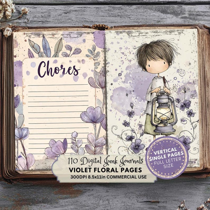 Violet Junk Journal Kit: Purple Floral Printable Ephemera (digital ...