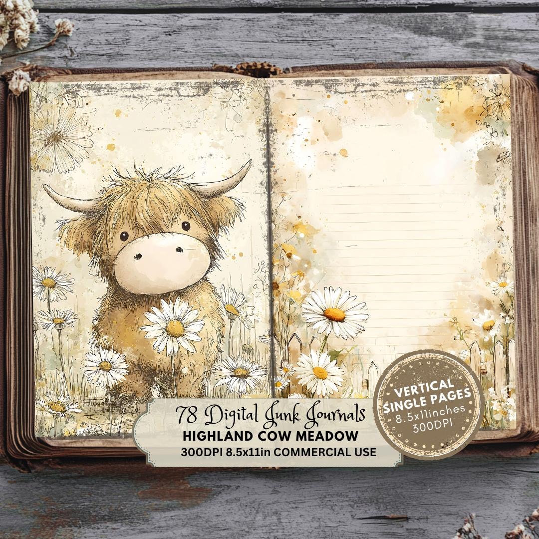 Highland Cow Junk Journal Kit: Farmhouse Ephemera, Rustic Printable ...