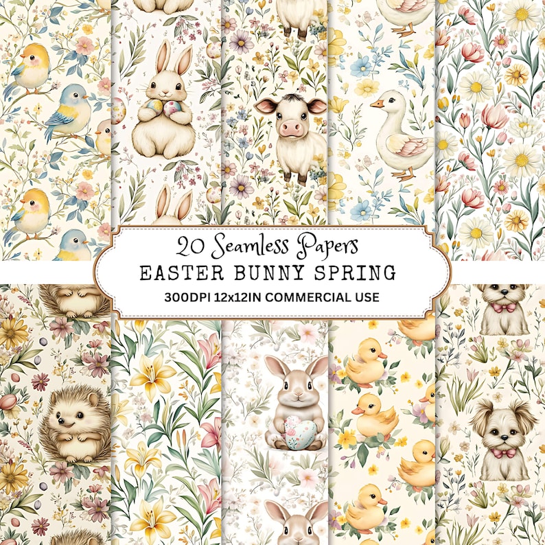 Easter Bunny Floral Seamless Pattern: Spring Digital Paper (digital ...