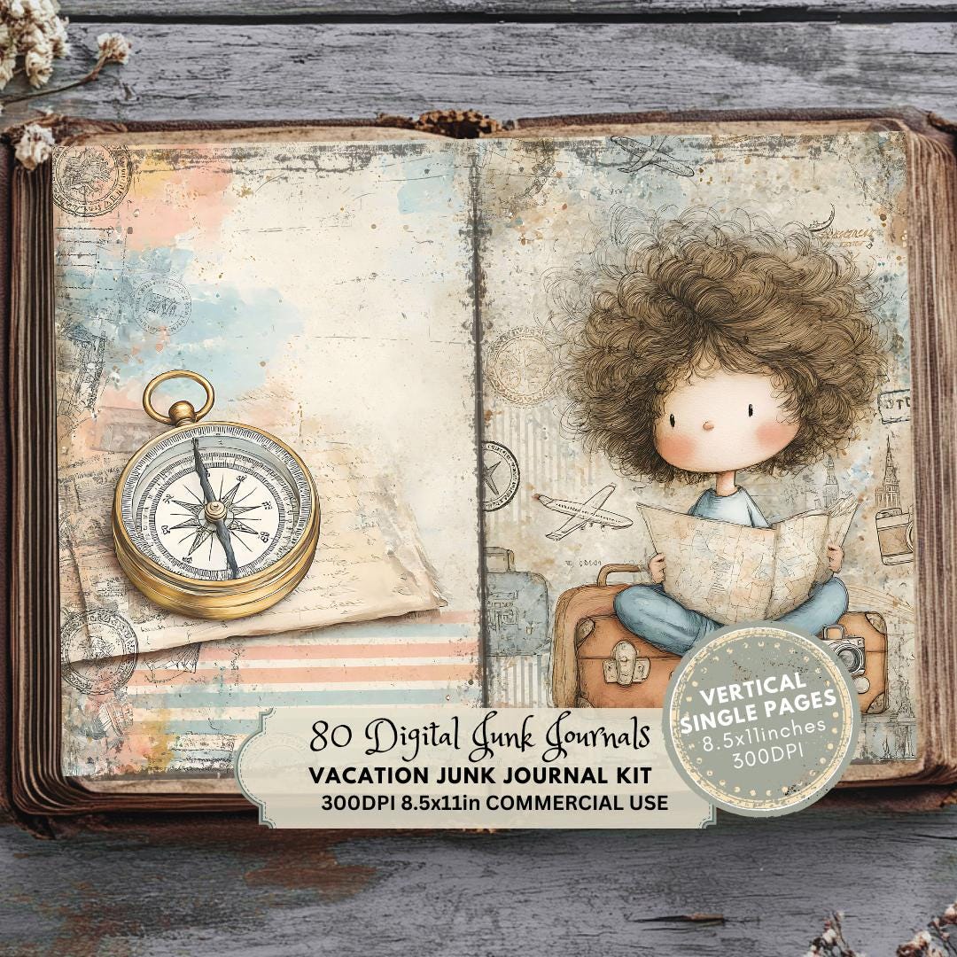 Retro Travel Junk Journal Kit: Printable Ephemera, Scrapbook Printable ...