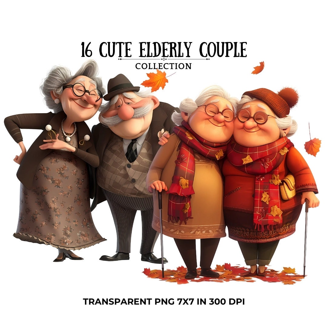 Cute Adorable 3D Clipart of Elderly Couple, Old Couple, Stylized ...