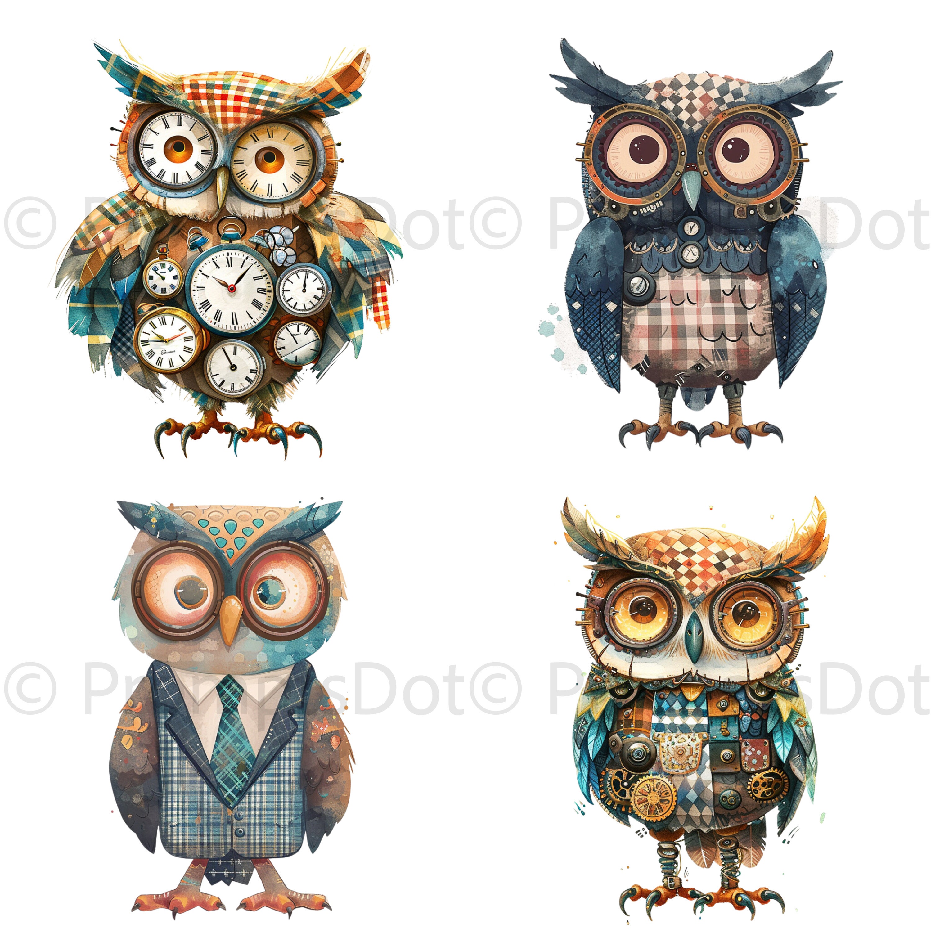 20 Quirky and Whimsical Owl Clipart Bundle, Quirky Owls, Digital ...