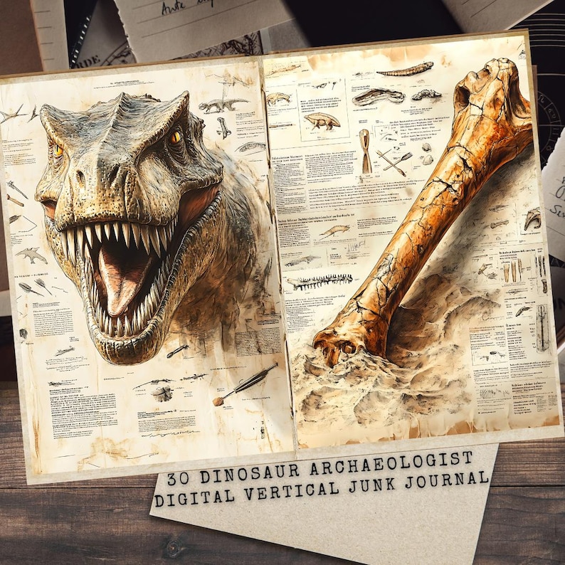 Dinosaur Junk Journal Kit: Vintage Ephemera, Scrapbook Pages (digital ...