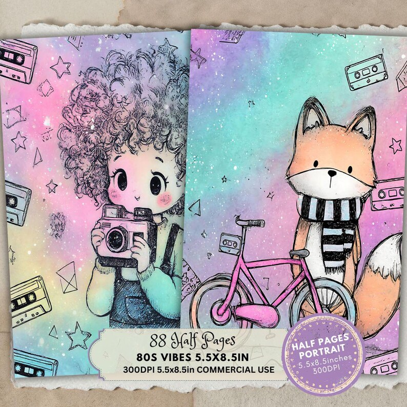 80s HALF PAGES Junk Journal Kit: Retro Pastel Vintage Ephemera (digital ...