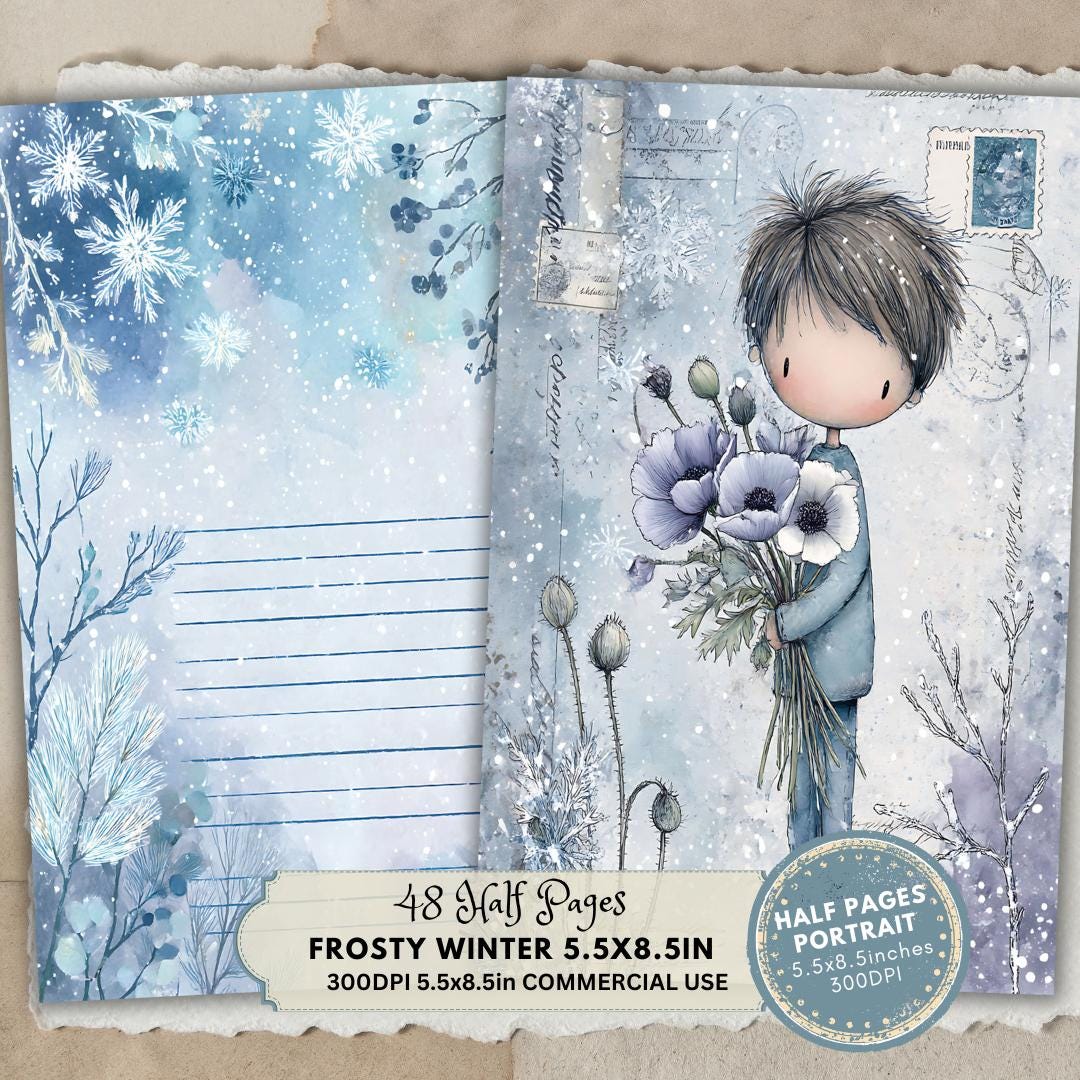 Winter HALF PAGES: Blue Christmas Frost Ephemera (digital Download ...