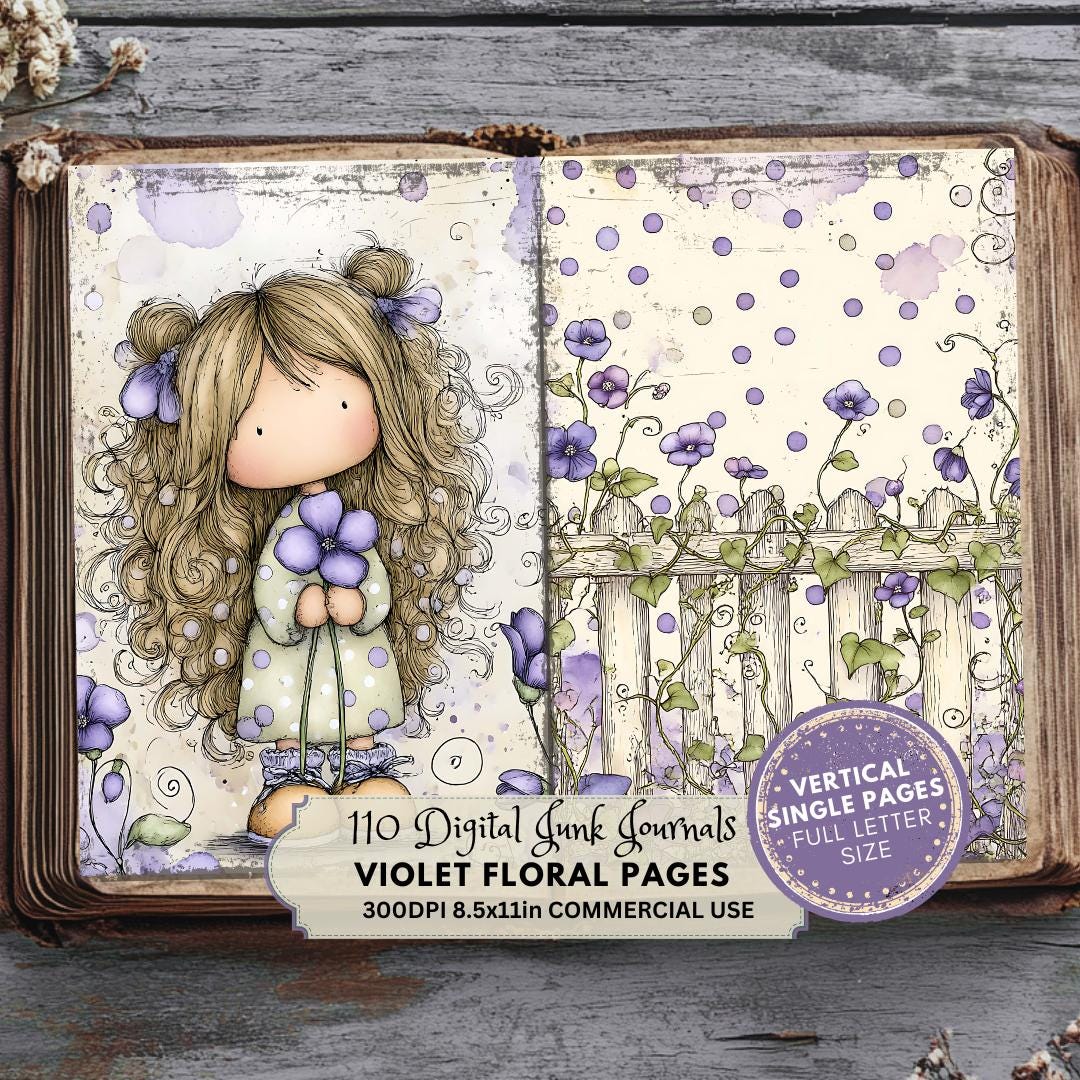Violet Junk Journal Kit: Purple Floral Printable Ephemera (digital ...