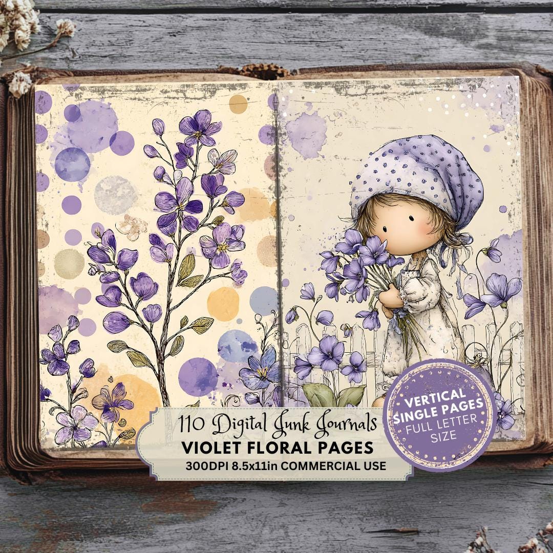 Violet Junk Journal Kit: Purple Floral Printable Ephemera (digital ...