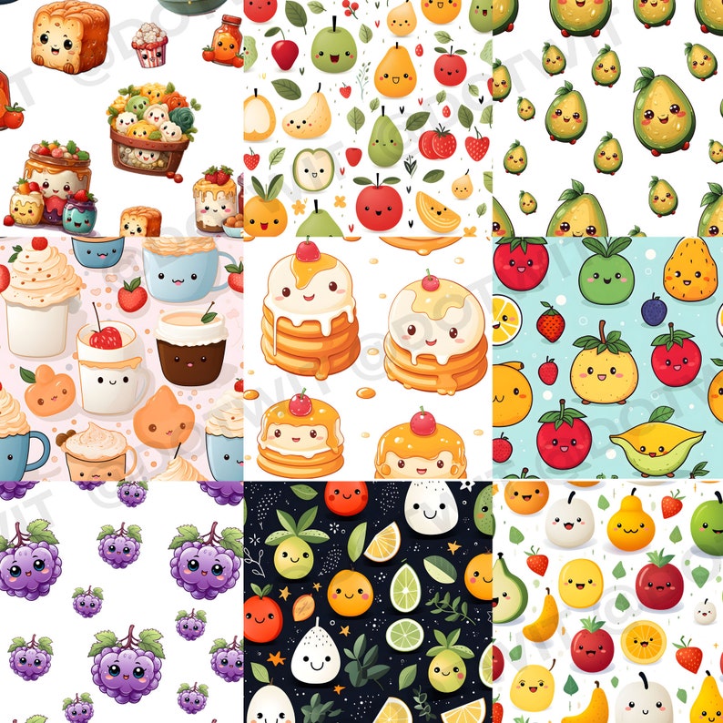 20 Kawaii Food Pattern - Fruits Seamless Pattern - Fruits Digital Paper ...